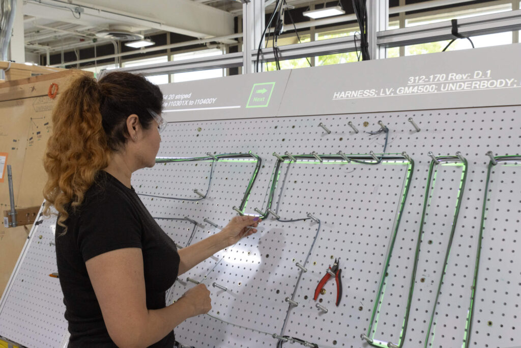 EV Wire Harness Routing with Projected AR Work Instructions - LightGuide